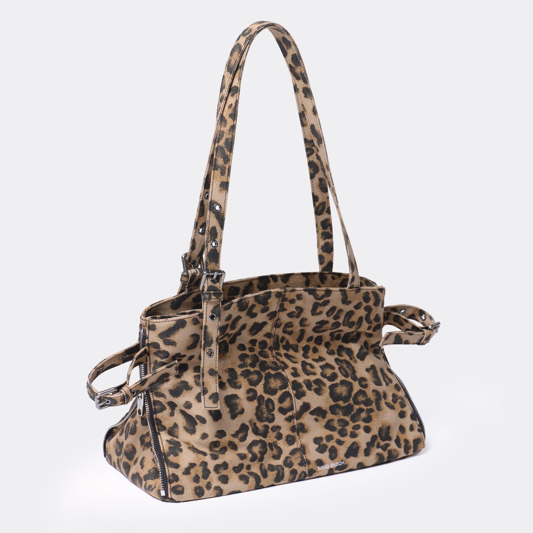 zipper shopper bag M denim leopard